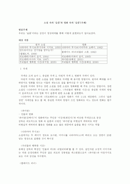 소설 속의 ‘슬픔’과 영화 속의 ‘슬픔’