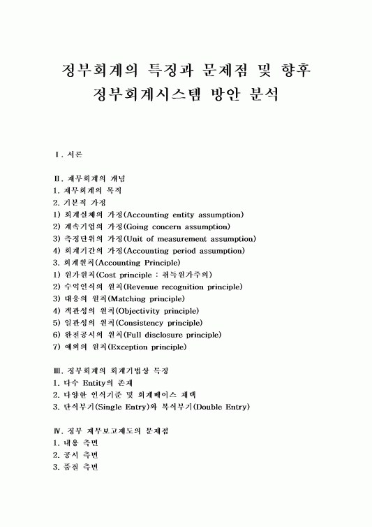 [정부회계][정부회계시스템]정부회계의 특징과 문제점 및 향후 정부회계시스템 방안 분석(재무회계의 개념, 정부회계의 회계기법상 특징, 정부 재무보고제도의 문제점, 정부회계시스템의 모색, 정부회계시스템)