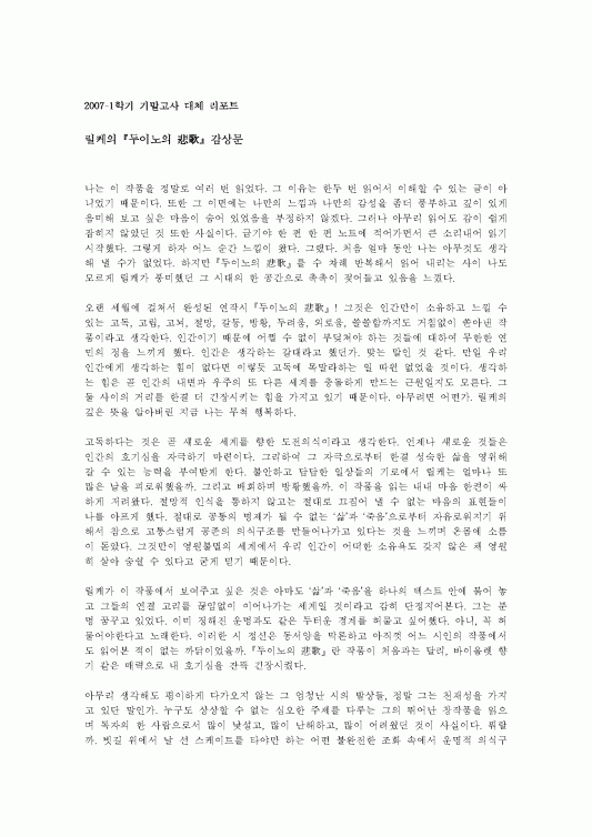 릴케의『두이노의 悲歌』감상문