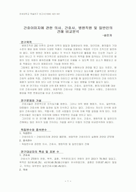 간호이미지에 관한 의사, 간호사, 병원직원 및 일반인의 견해 비교분석