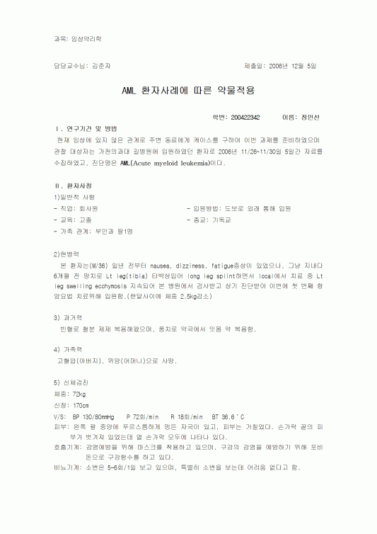 AML 환자사례에 따른 약물적용