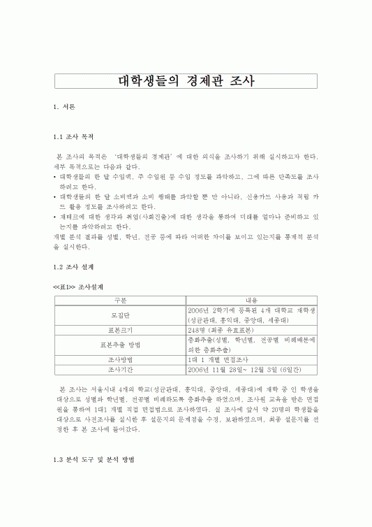 대학생들의 경제관 조사