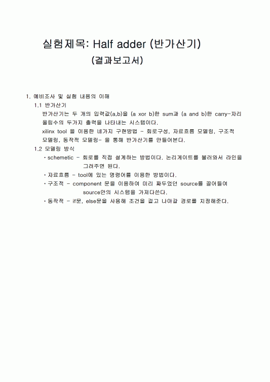 VHDL 반가산기 결과보고서
