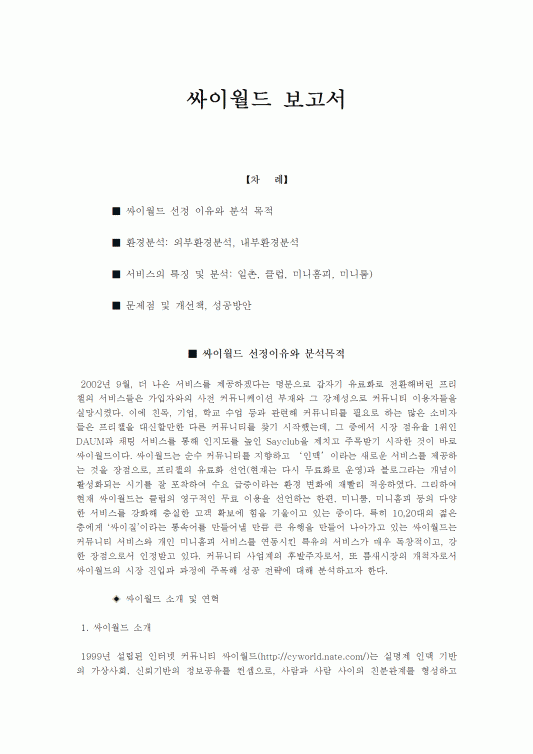 싸이월드 마케팅 보고서