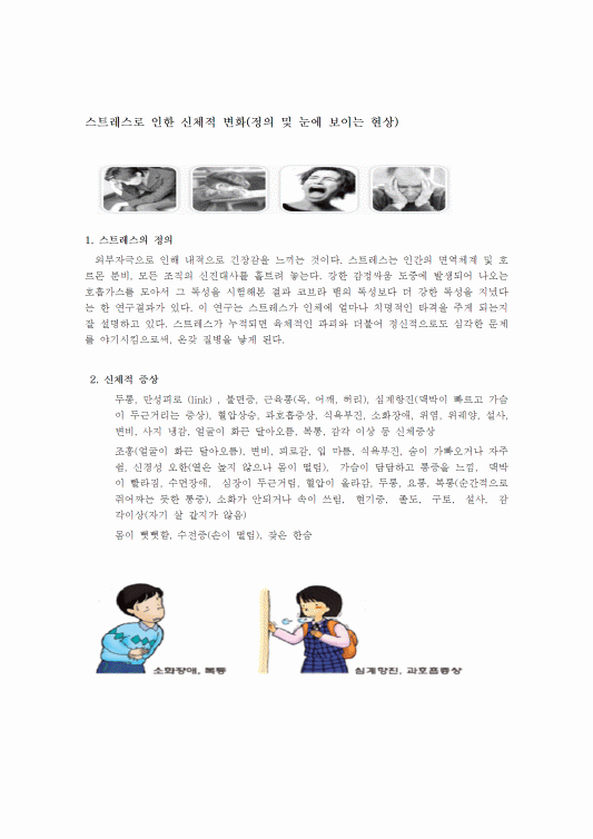 스트레스로 인한 신체적 변화(정의 및 눈에 보이는 현상)