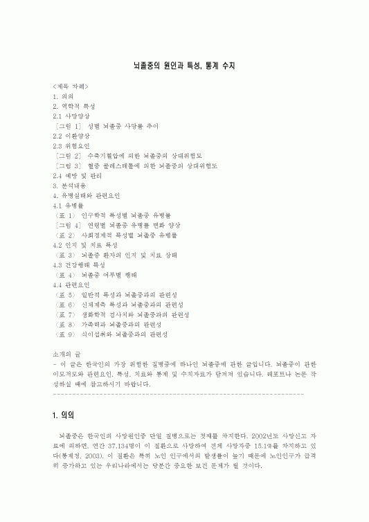뇌졸중의 원인과 특성, 통계 및 수치