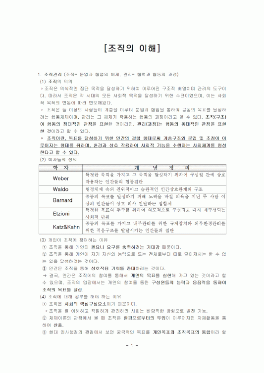 조직의 이해 레포트 자료