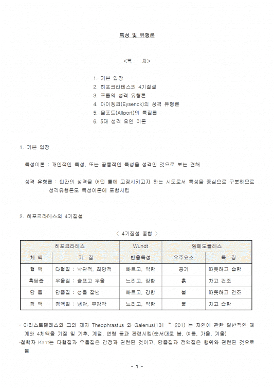 [성격심리] 특성 및 유형론