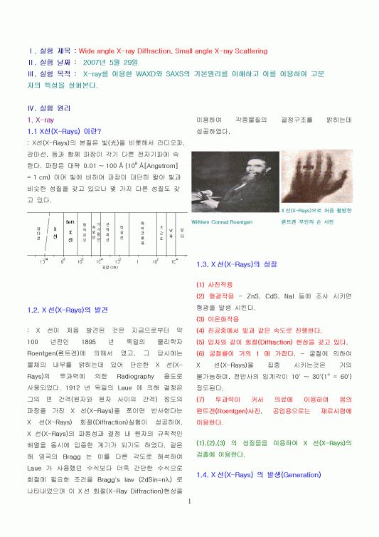 Wide angle X-ray Diffraction, Small angle X-ray Scattering(XRD)