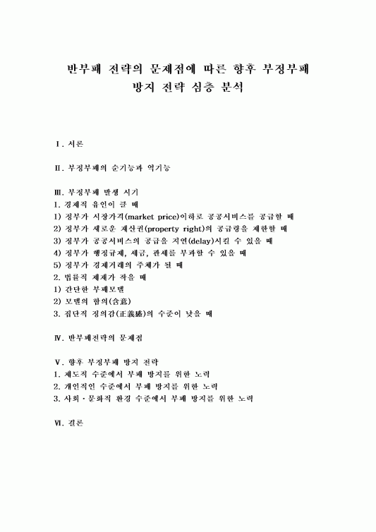 [부정부패][반부패전략][반부패정책][부정부패방지][부정부패방지전략][반부패]부정부패의 순기능, 부정부패의 역기능, 부정부패 발생 시기, 반부패전략의 문제점, 향후 부정부패 방지 전략 분석