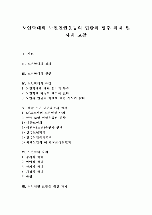 [노인학대][노인인권운동][노인학대 사례][노인인권][노인인권 보장][노인문제]노인학대의 정의, 노인학대의 원인, 노인학대의 특징, 한국 노인 인권운동의 현황, 노인학대 사례, 노인인권 보장을 위한 과제 분석