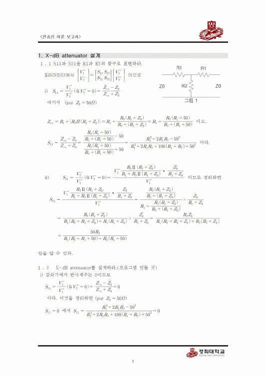 감쇠기 설계 (전송선 이론)