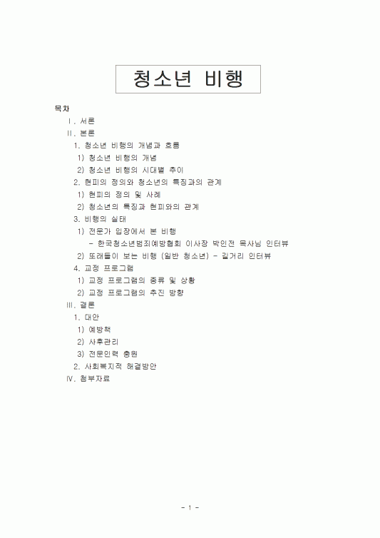 청소년 비행의 실태와 문제점 및 해결방안