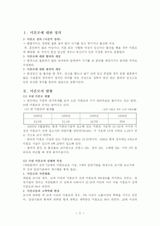 미혼모의 현황과 문제점 및 개선방안