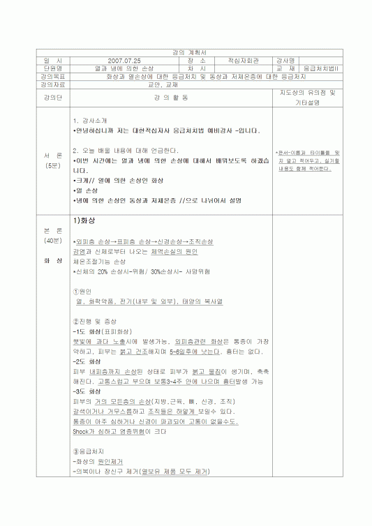 열과 냉에 의한 손상 교안