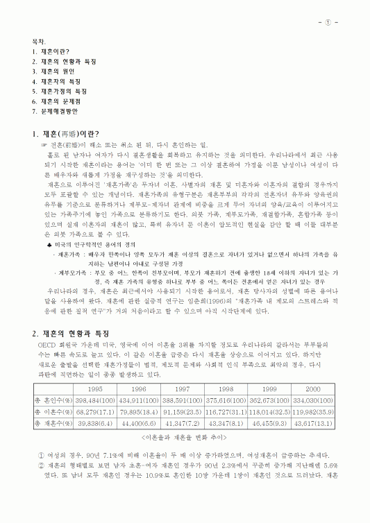 재혼의 현황과 문제점 및 해결방안