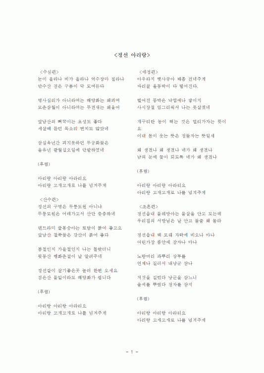 정선아리랑 레포트 자료