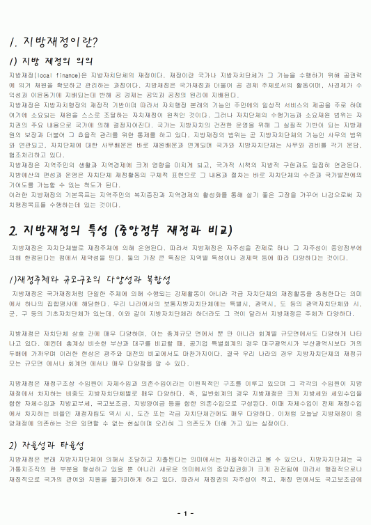 지방재정의 특징과 문제점