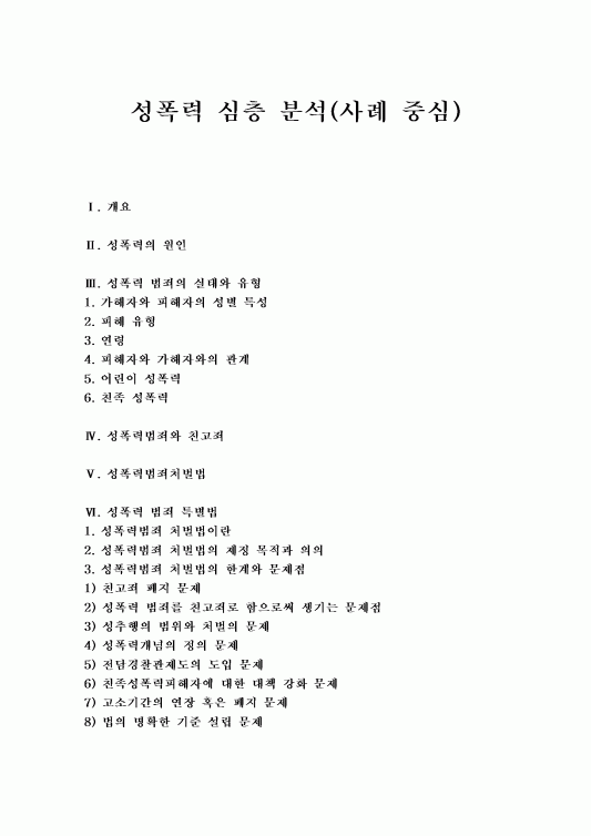 [성폭력]성폭력 심층 분석(사례 중심)(성폭력 원인, 성폭력 범죄 실태와 유형, 성폭력범죄와 친고죄, 성폭력범죄처벌법, 성폭력 범죄 특별법, 성폭력 사례, 전자팔찌 및 화학적거세와 인권존중, 성폭력 예방 및 대책