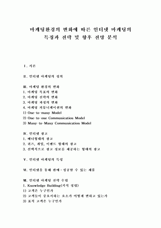[인터넷마케팅]인터넷마케팅의 정의, 마케팅환경의 변화, 인터넷광고, 인터넷마케팅의 특성, 인터넷을 통해 판매 성공할 수 있는 제품, 인터넷마케팅 전략 수립, 인터넷마케팅을 위한 향후 인터넷의 역할 분석