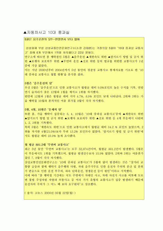 자동차 사고 10대 중과실