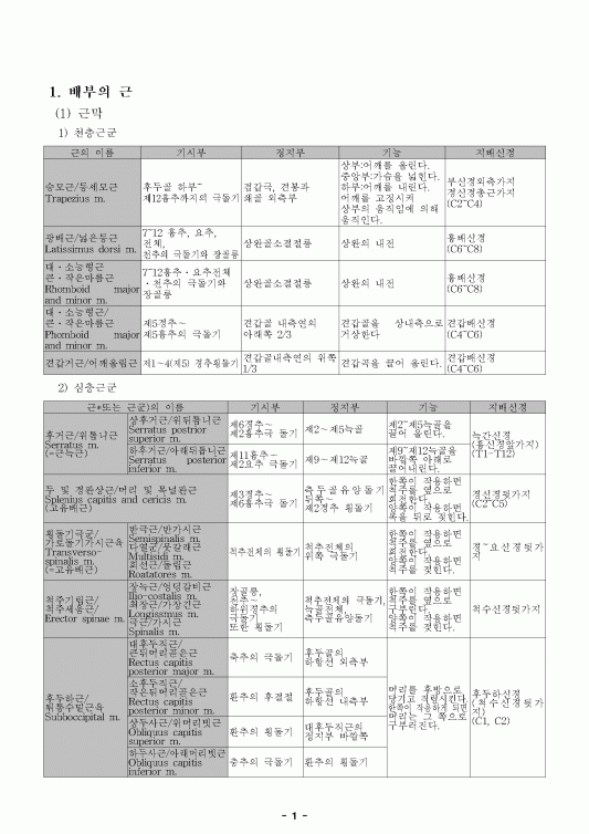 근육의 시작점과 정지점, 기능