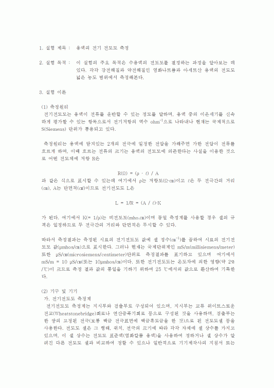 용액의 전기 전도도 측정