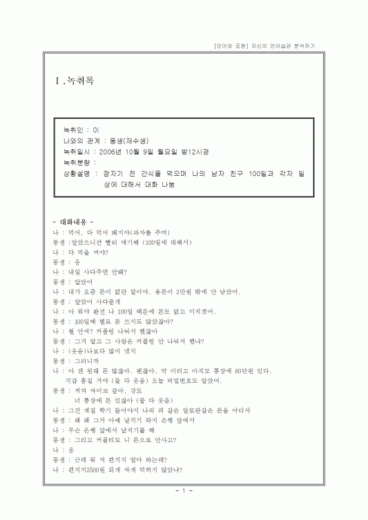 [언어와 표현]자신의 언어습관 분석하기(녹취록)