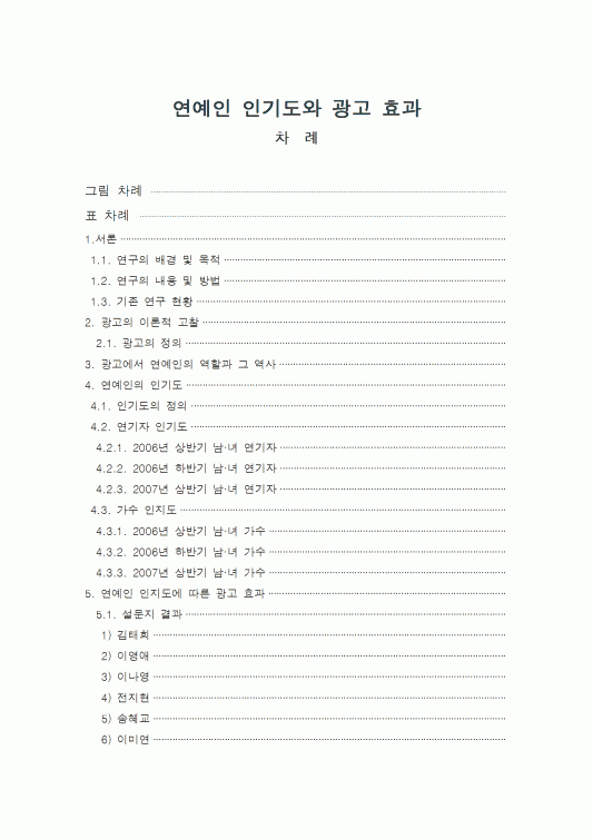 연예인의 인기정도와 광고 효과