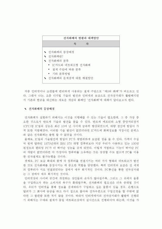 전자화폐의 현황과 대책방안