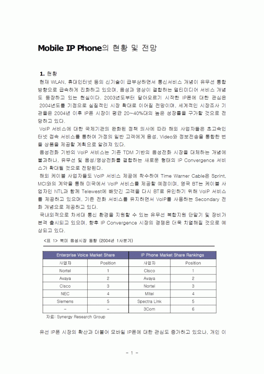 모바일 IP PHONE의 현황과 전망