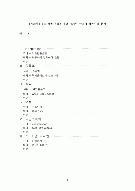 [마케팅] 싱글,웰빙,여성,디자인 마케팅 국내외 성공사례 분석
