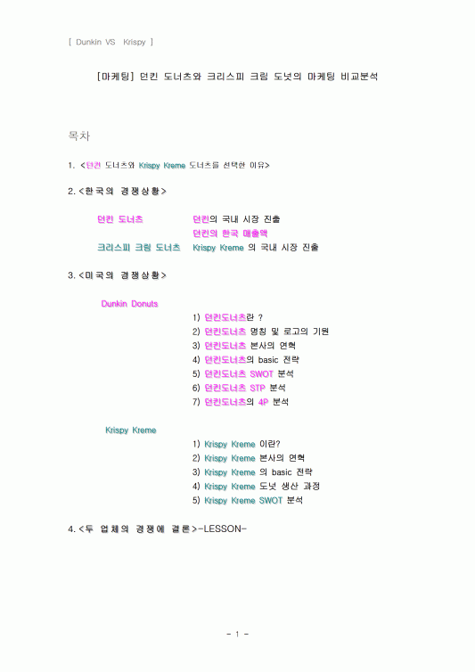 [마케팅] 던킨 도너츠와 크리스피 크림 도넛의 마케팅 비교분석
