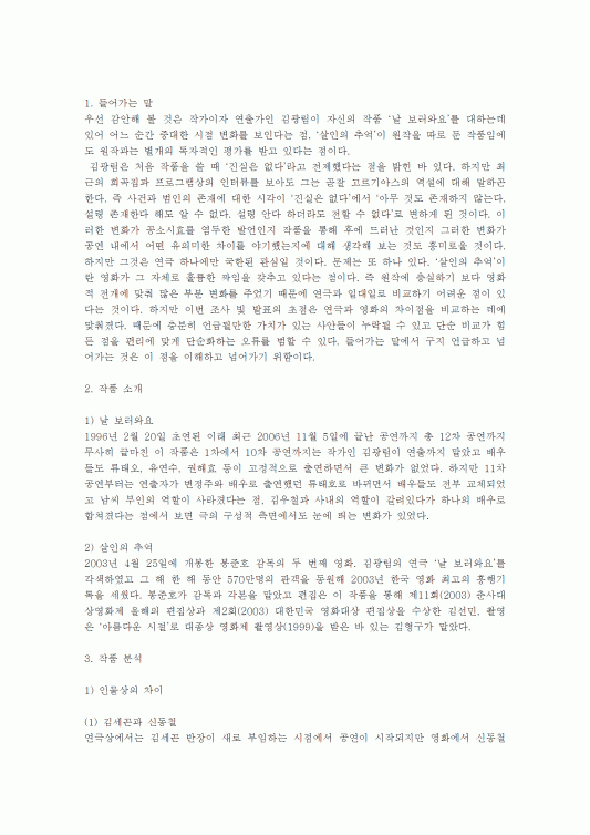 연극 날 보러와요 분석과 살인의 추억과 비교