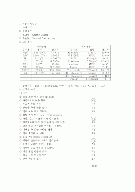 신경계 사정 레포트 자료