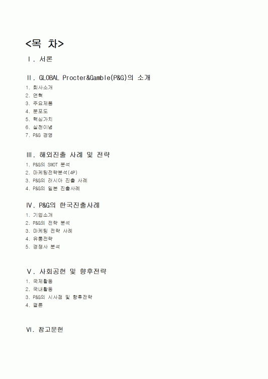 글로벌경영 사례 피엔지