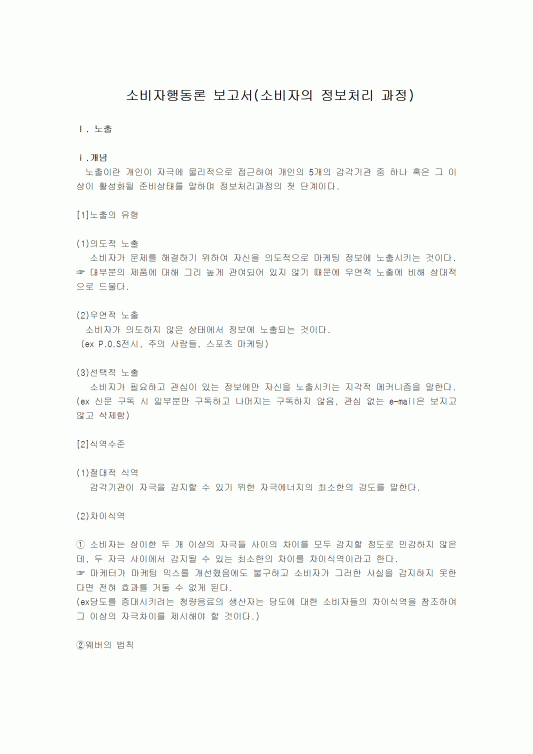 소비자의 정보처리 과정에 대해서