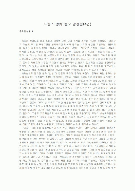 프랑스영화 증오 감상문 (4편)