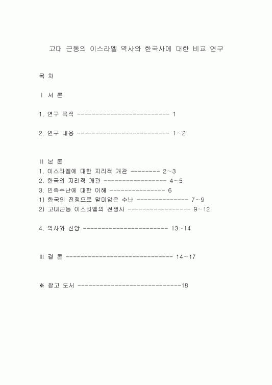 고대 근동의 이스라엘 역사와 한국사에 대한 비교 연구