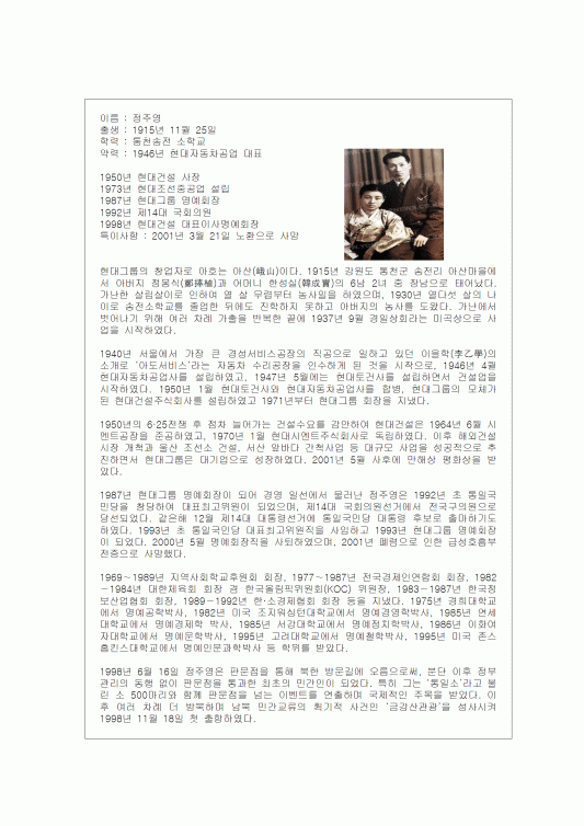 정주영 회장에 관하여