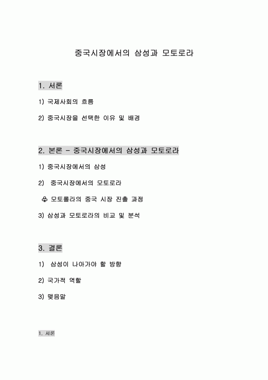 중국시장에서의 삼성과 모토로라