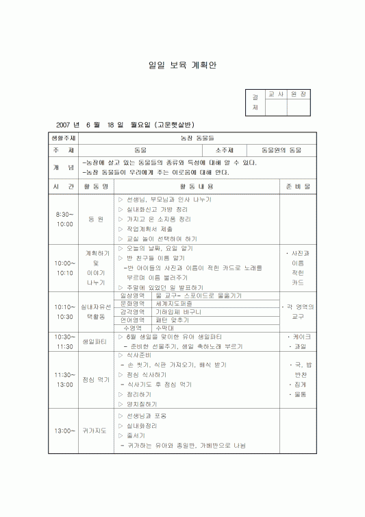 어린이집 실습일지