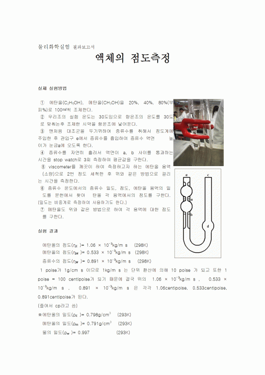 액체의 점도측정 결과보고서