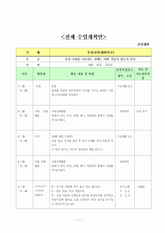 전체수업계획안