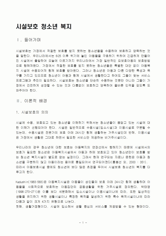 시설보호 청소년복지
