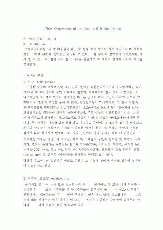 혈구관찰과 혈액형 분석