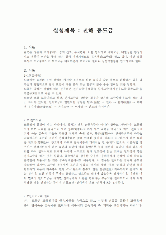 전해 동도금 레포트 자료