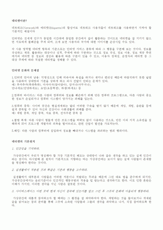 [의사소통][우수평가자료] 네티켓이란 무엇인가?