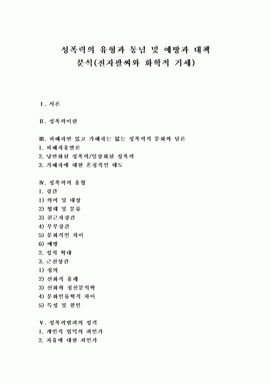 [성폭력][성범죄][성폭력범죄][성폭행]성폭력이란, 성폭력의 유형, 성폭력범죄의 성격, 성폭력에 대한 잘못된 통념들, 성폭력범죄처벌법과 성범죄 재발, 전자팔찌와 화학적 거세, 성폭력 예방과 대책 분석