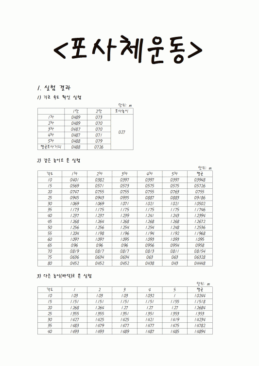 포사체 운동에 대한 실험및 고찰